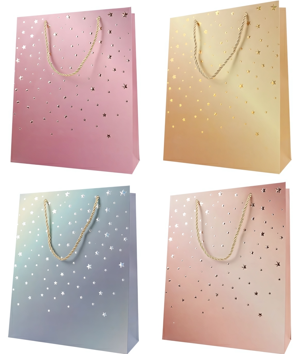 Пакет подарочный "Звездочки" 26x32x10 см, п/э, разноцветный принт, с ручками
