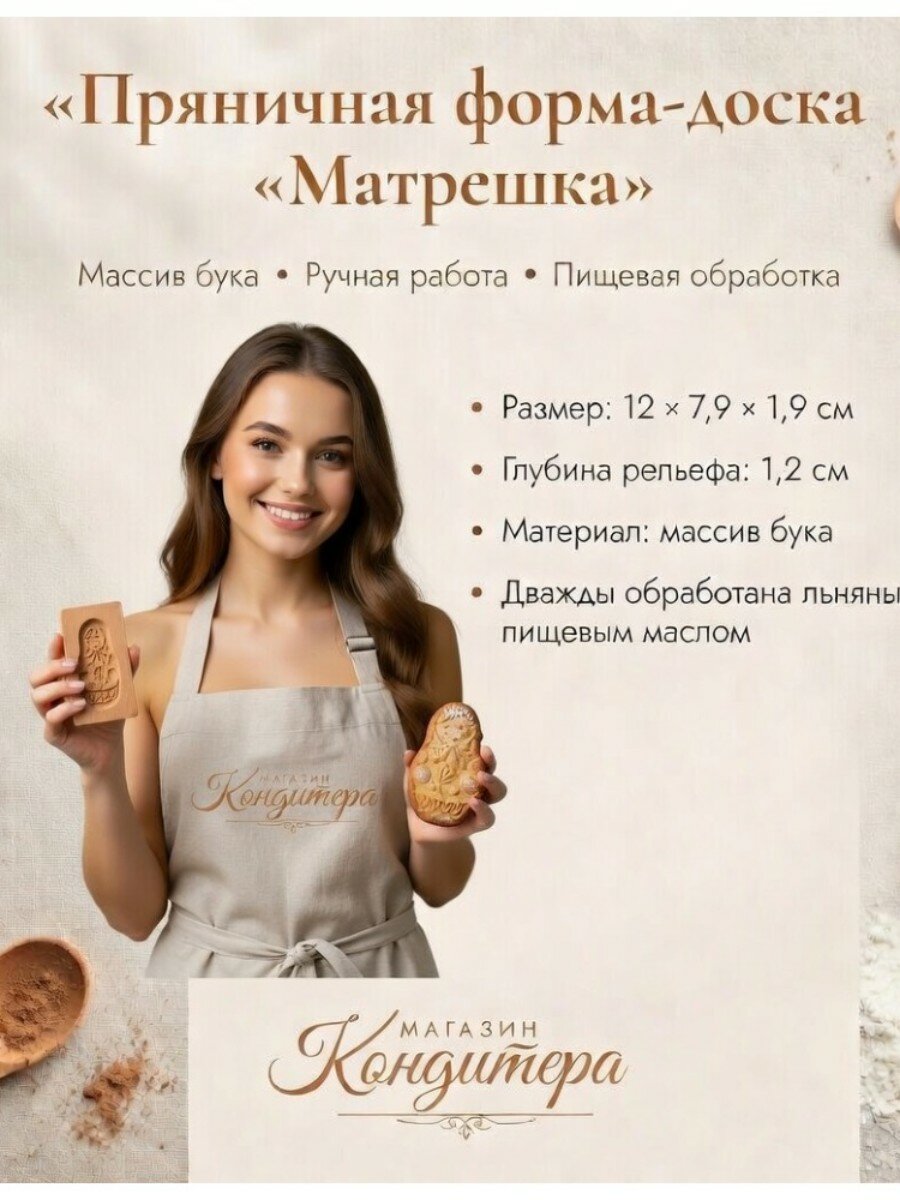 Пряничная форма-доска " Русская Матрешка" для формирования пряников — фото 1