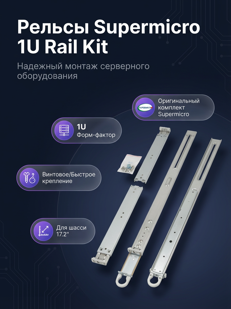 Supermicro 1U Rail Kit (MCP-290-00055-0N) RAIL SET, SCREW/QUICK, FOR 1U 17.2"W SC512F (040033)