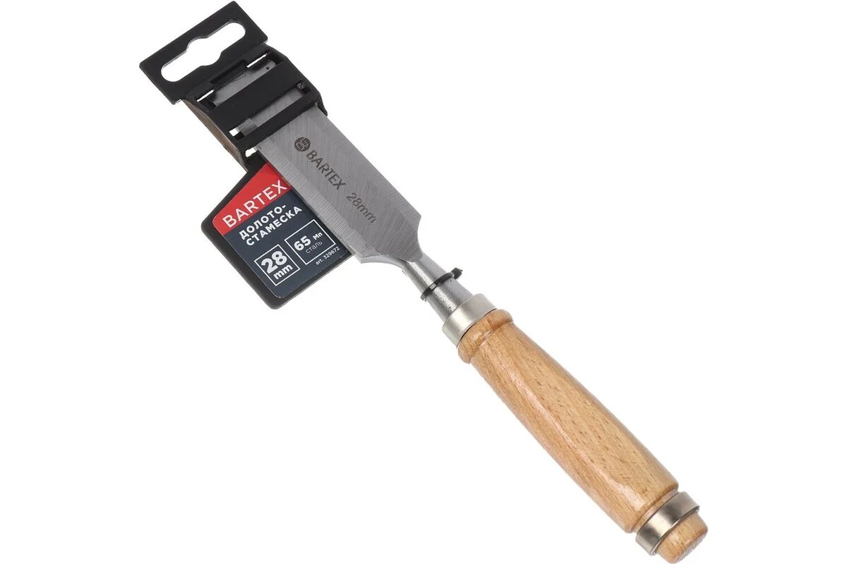 Долото‑стамеска BARTEX 28 мм, рукоятка дерево, лезвие 65 Mn для столярных работ, столярно‑слесарный инструмент