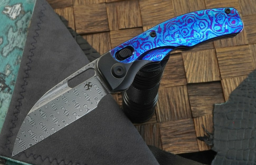 Складной нож Kansept Knives Vivid, клинок дамаск, рукоять титан/тимаскус