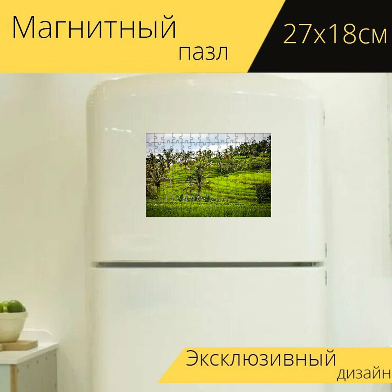 Магнитный пазл "Рис, рисовая терраса, террасы" на холодильник 27 x 18 см.