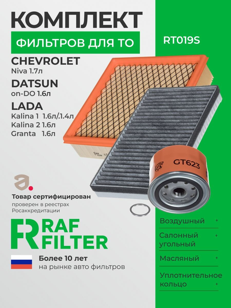 Комплект фильтров для Лада Гранта Lada Granta, Калина Kalina; Шевроле Нива Chevrolet Niva; Датсун Ондо Datsun on-DO