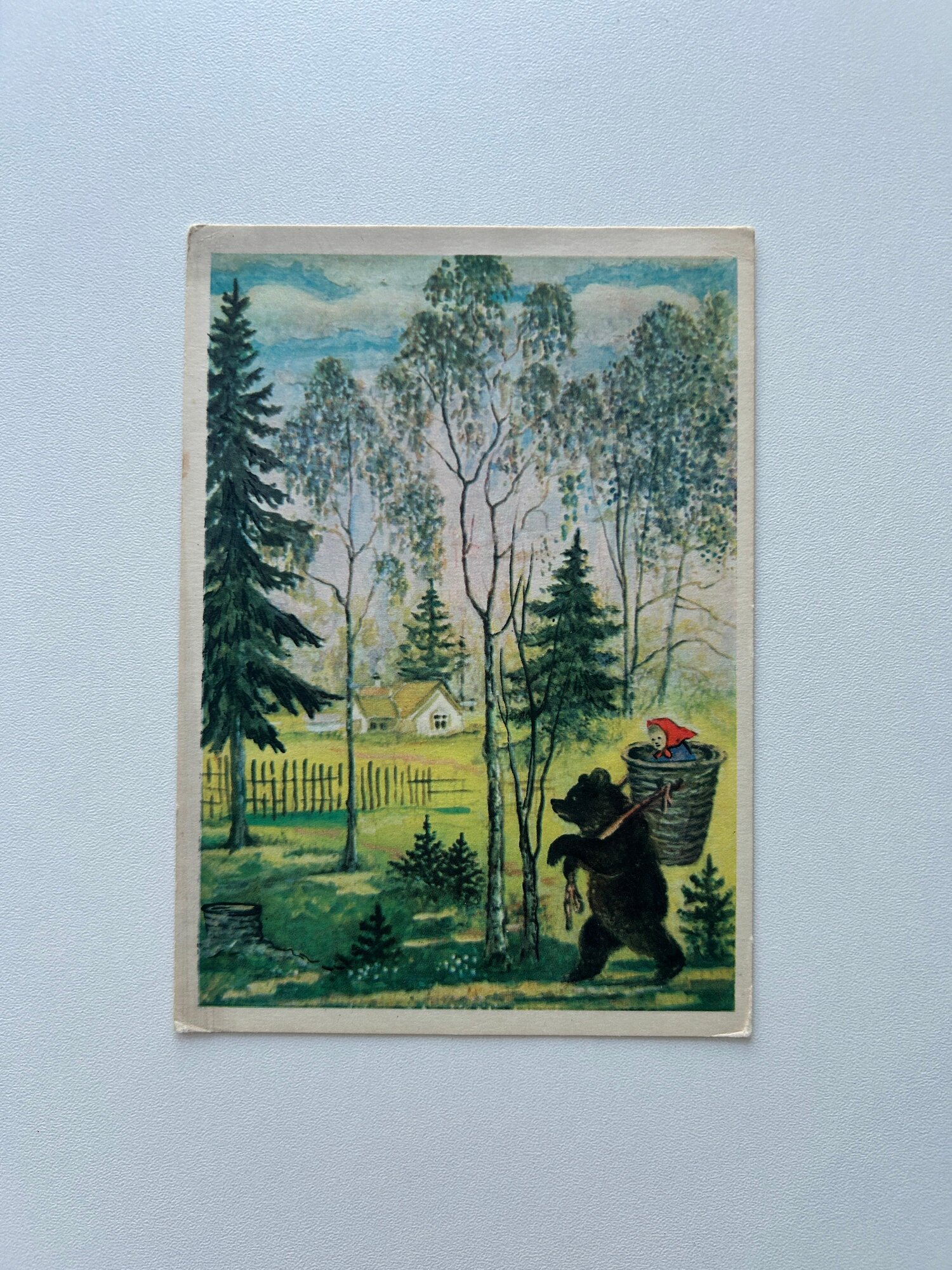 Открытка СССР, винтаж 1958 г, "Маша и медведь". Художник Васнецов
