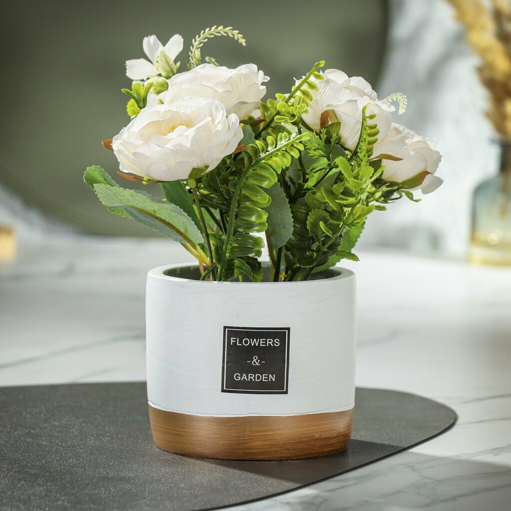 Искусственный цветок роза в кашпо 20 см, белая декоративная композиция для интерьера дома, офиса, свадьбы, модель Y4-7930