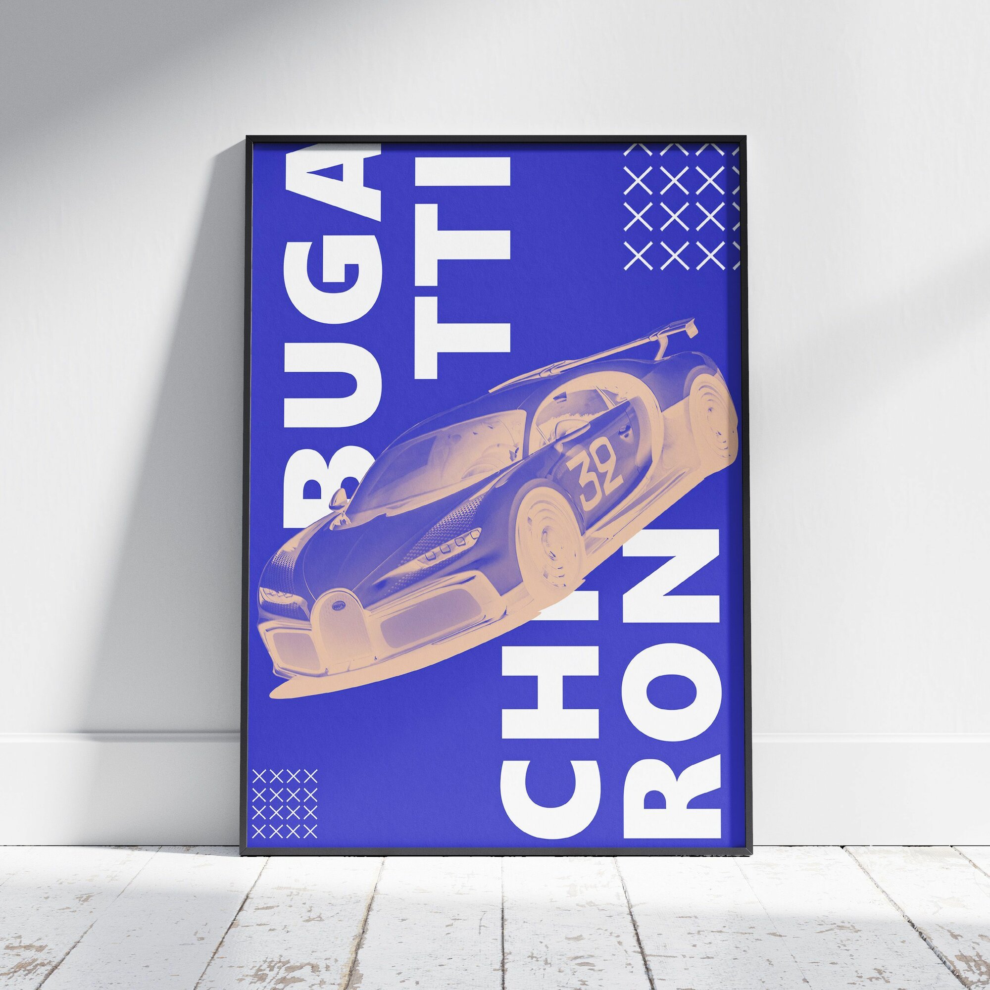 Плакат на стену для интерьера Спорткар (Bugatti Chiron 4) - Постер по спортивным гоночным машинам автомобилям формата А4 (21x30 см)