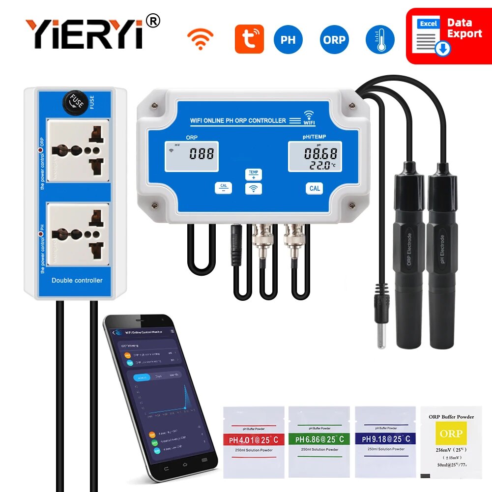 Wi-Fi pH ORP Temp контроллер Yieryi 120V