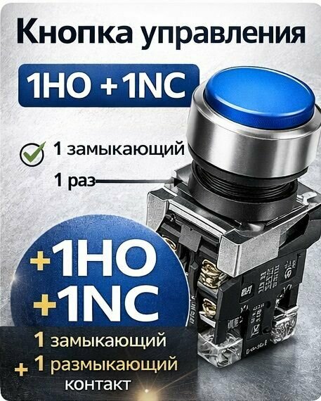 Кнопка управления SBS0-DY-11, 1NO+1NC (1з+1р), синяя, без подсветки, для щита и автоматики