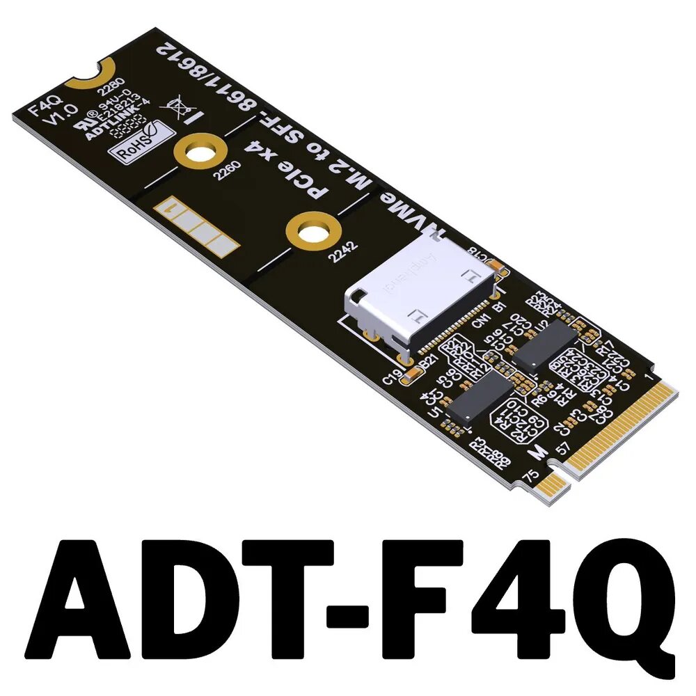 ADT-Link OCuLink подключается к адаптеру Riser Card M.2 NVMe, F4Q