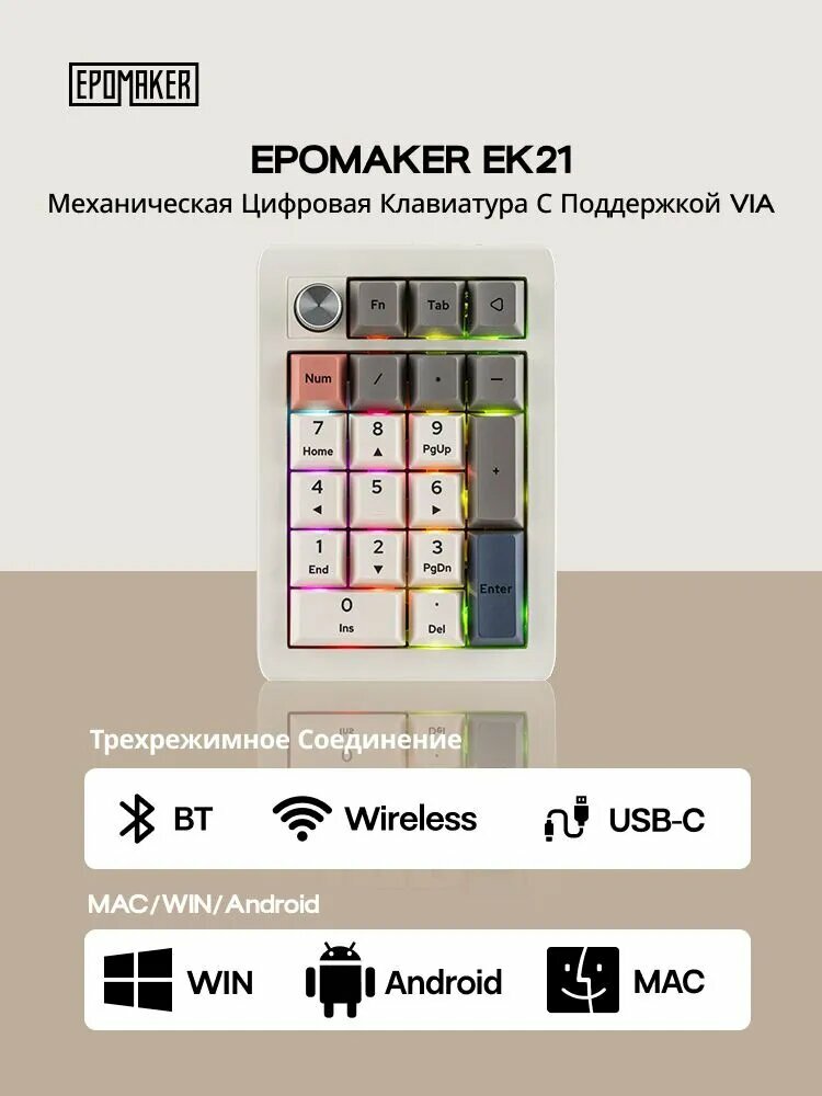 EPOMAKER Игровая клавиатура беспроводная EPOMAKER EK21-Retro White, (Wisteria Linear V2 Switch), Английская раскладка, слоновая кость