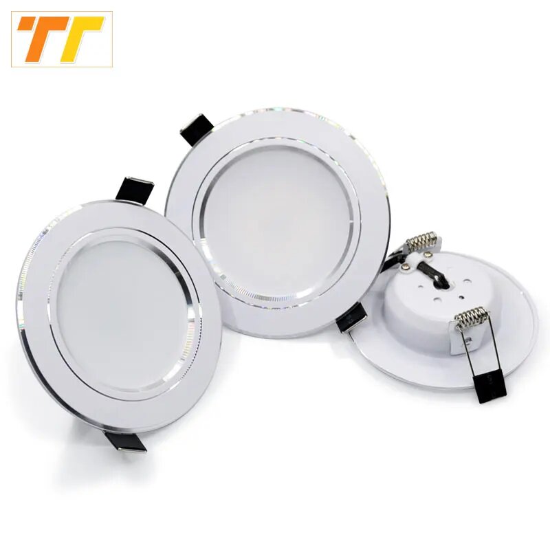 4 светодиодных потолочных светильника круглых серебристых, Warm White 3000K, 7W 230V