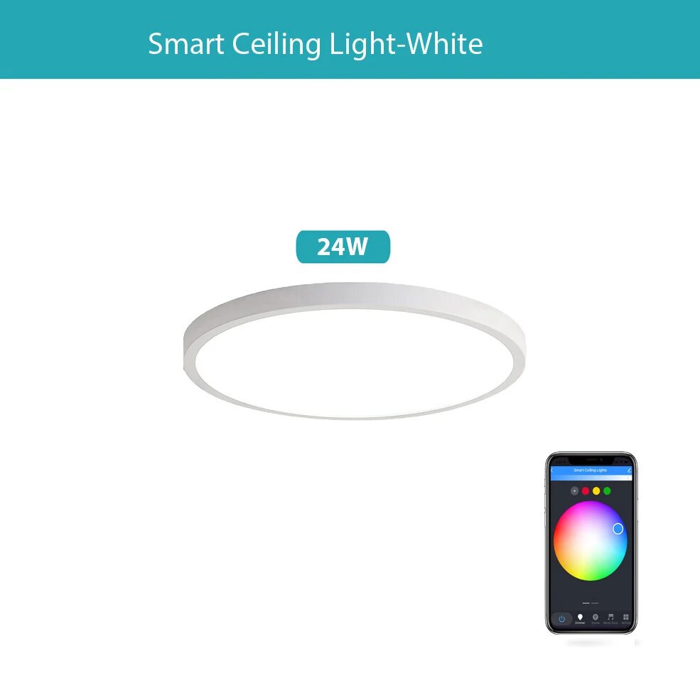 Светодиодная люстра Tuya Zigbee Smart Ceiling Light Wifi RGBCW мощностью 40Вт 24Вт для гостиной, домашнего декора, умная лампа для Alexa, Google Home-24Вт белый