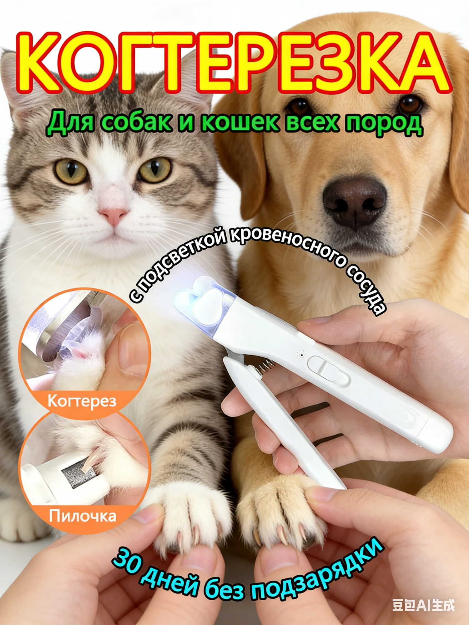 Когтерезка для кошек с ограничителем безопасная с подсветкой