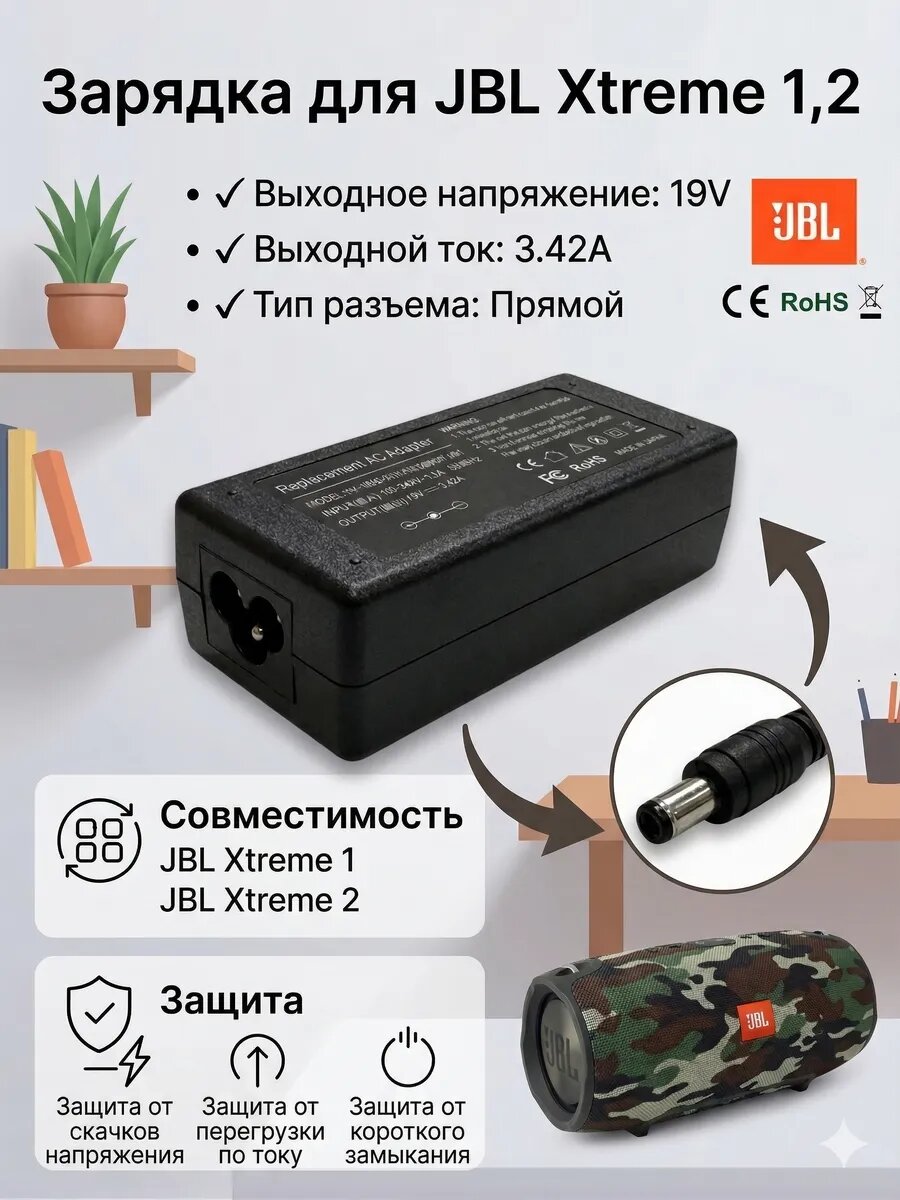 Зарядка для колонки JBL Xtreme 1,2 19V 3.42A (5.5x2.5 мм)
