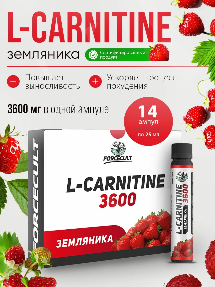 L-Carnitine жидкий, Л-Карнитин для похудения 3600мг, 14 ампул по 25 мл. Forcecult