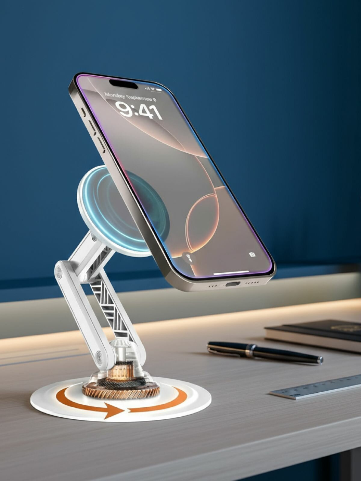 Держатель для телефона Mag360, магнитная подставка c функцией MagSafe и поворотом на 360 градусов; цвет белый