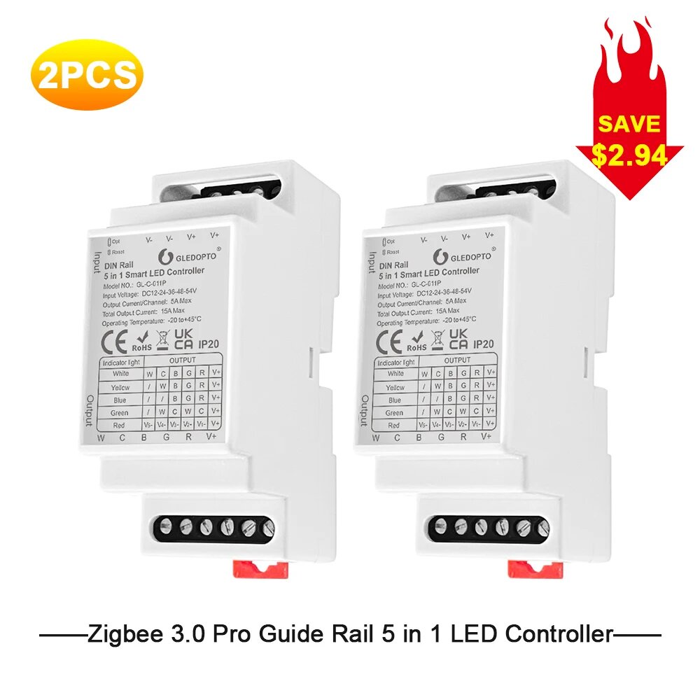 GLEDOPTO Zigbee 3.0 Din Rail 5in1, 2PCS