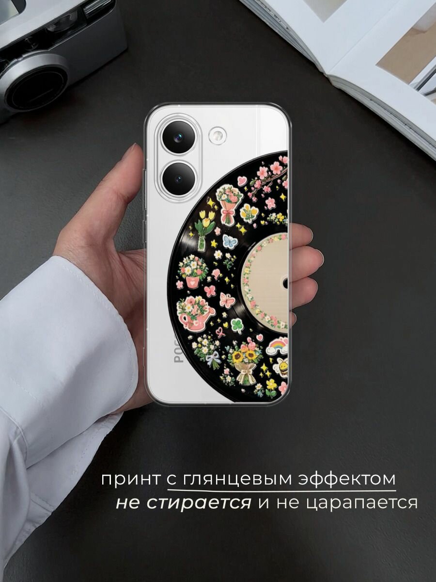 Силиконовый чехол на Poco X8 Pro / Поко X8 Про с принтом Виниловая пластинка с наклейками — фото 1
