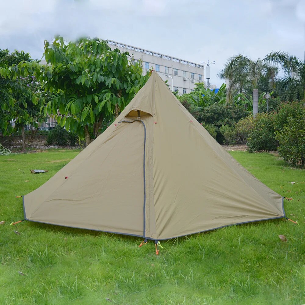 Ультralight Outdoor Camping Teepee Водонепроницаемый Силинилоновый Пирамидный Палатка Большая Безштанговая Палатка Для П походов и Горных Походов 3-4 Человека-хаки