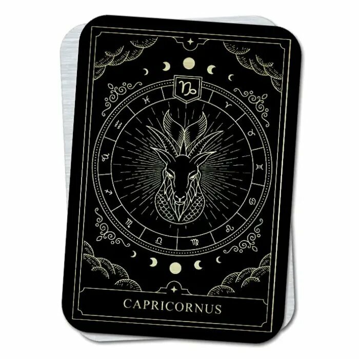 Магнит Знаки Зодиака CAPRICORNUS - козерог, на черном фоне (металл, размер 8,2*5,6 см.), 1 шт.