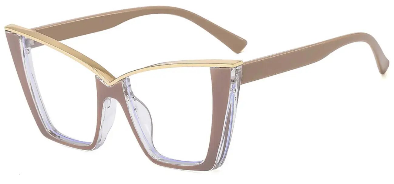 Женские очки кошачий глаз, khaki, блокировка синего света, Custom Diopter