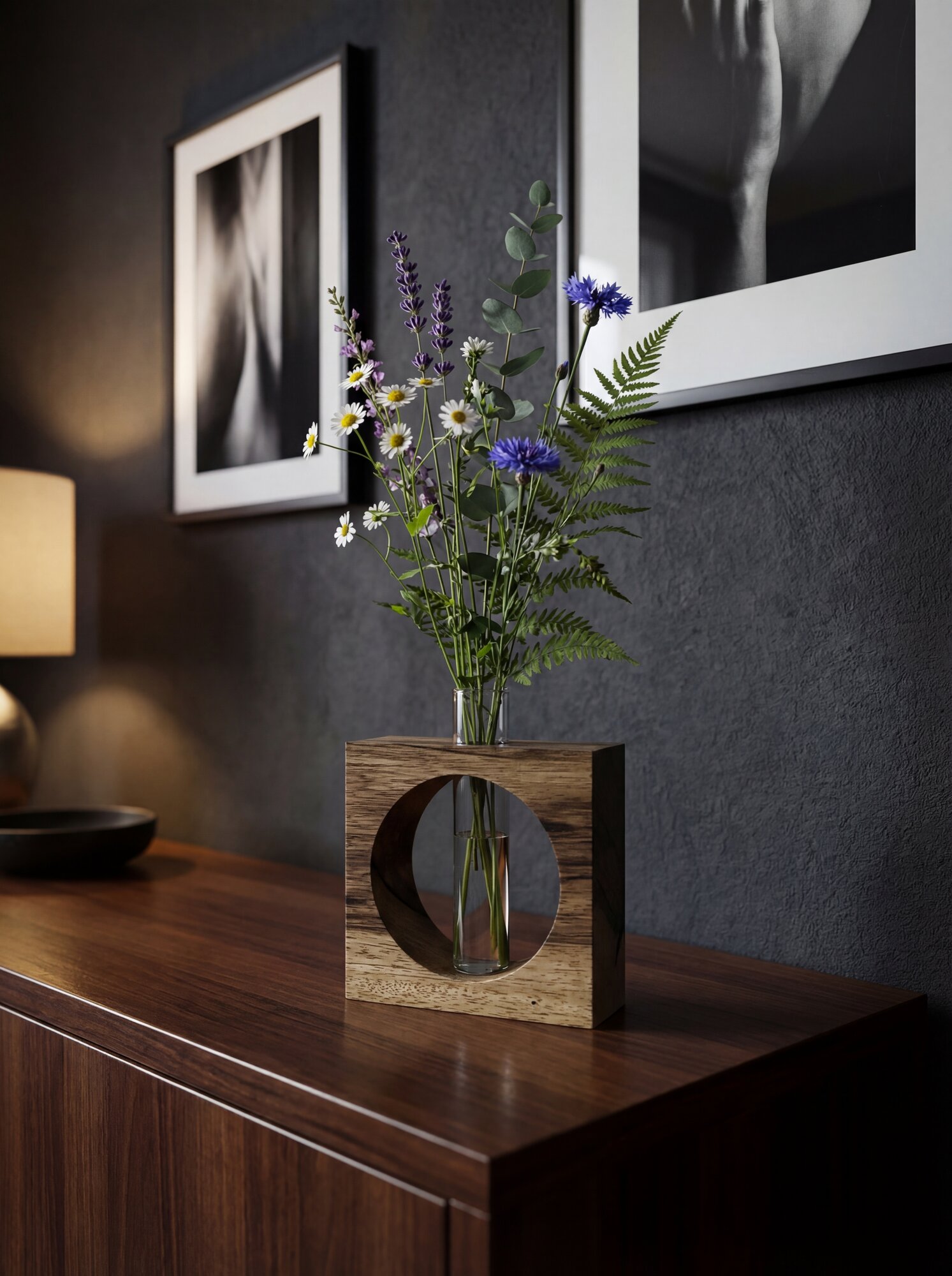 Ваза Stylish Nature с колбой, для сухоцветов и живых цветов, из дерева, ручная работа