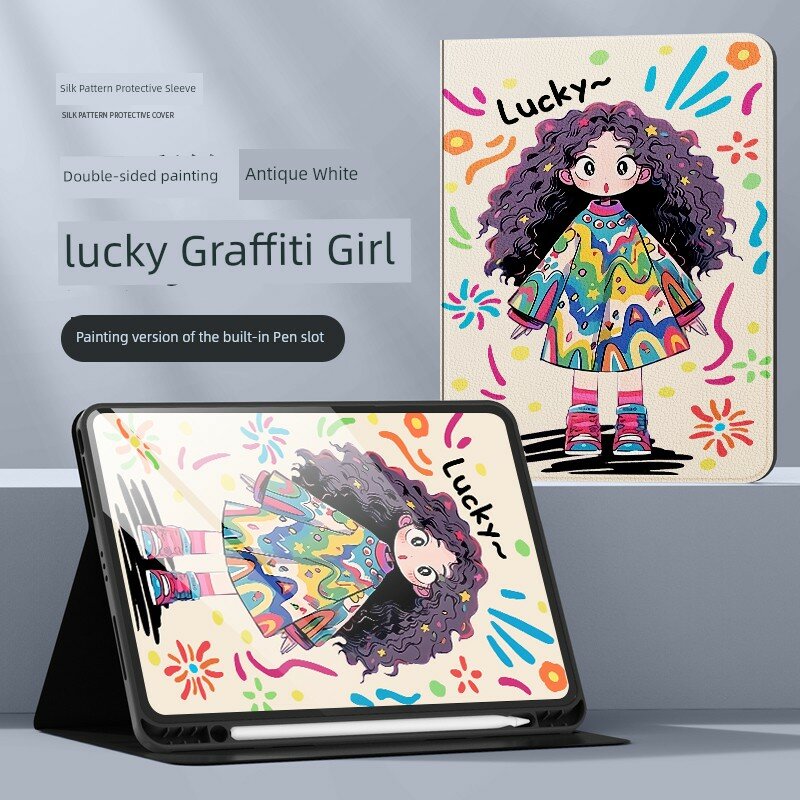 Чехол Lucky Graffiti Girl для iPad12 11inch Air8/7, чехол для iPadPro Apple Mini6/5 с рисунком, с отделением для ручки,
