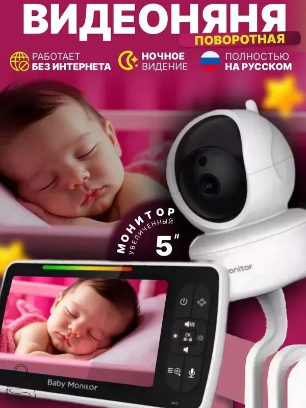 Видеоняня с монитором SM650, ночное видение, работа без интернета, монитор 5"