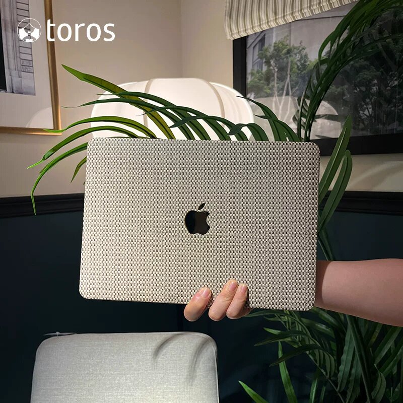 Чехол для MacBook Pro 16 дюймов с текстурой в виде соломенной ткани, светлый шампань, подходит для моделей M1/M2/M3