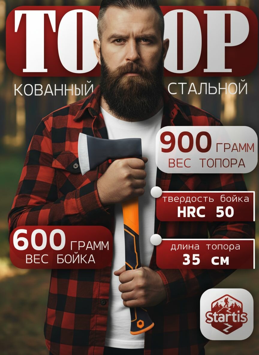 Топор для дров, туристический походный, с фиберглассовой рукоятью, 900 гр.