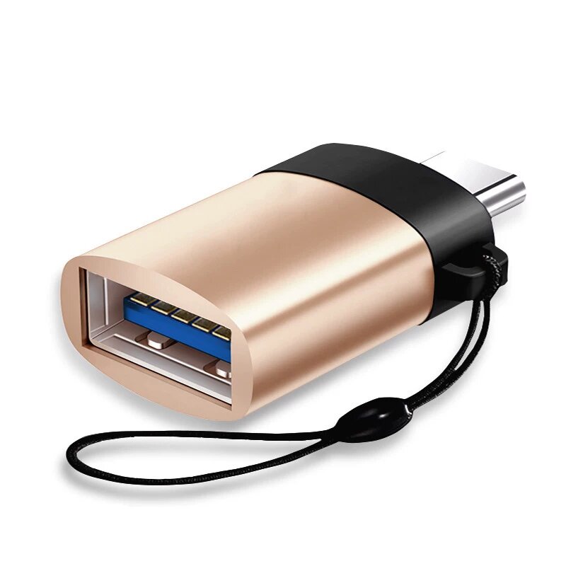 Золотой Type-C OTG-адаптер с лентой для подключения смартфонов к USB-накопителям, мышам и клавиатурам