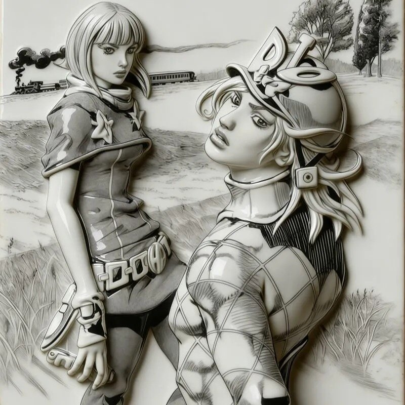 Подарок фанату JoJo — керамический магнит 8x6 см, на холодильник, яркая глазурь, значок-бадж