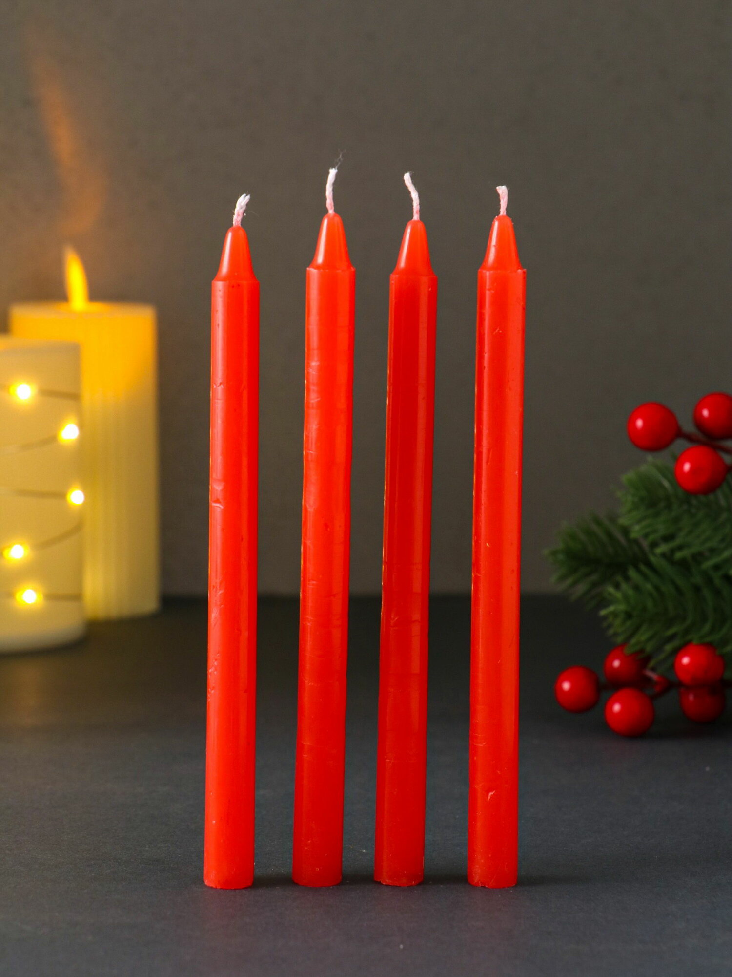 Свечи новогодние "Новый год. Верь в чудеса", 4 шт, красные, 1.2x15x1.2 см