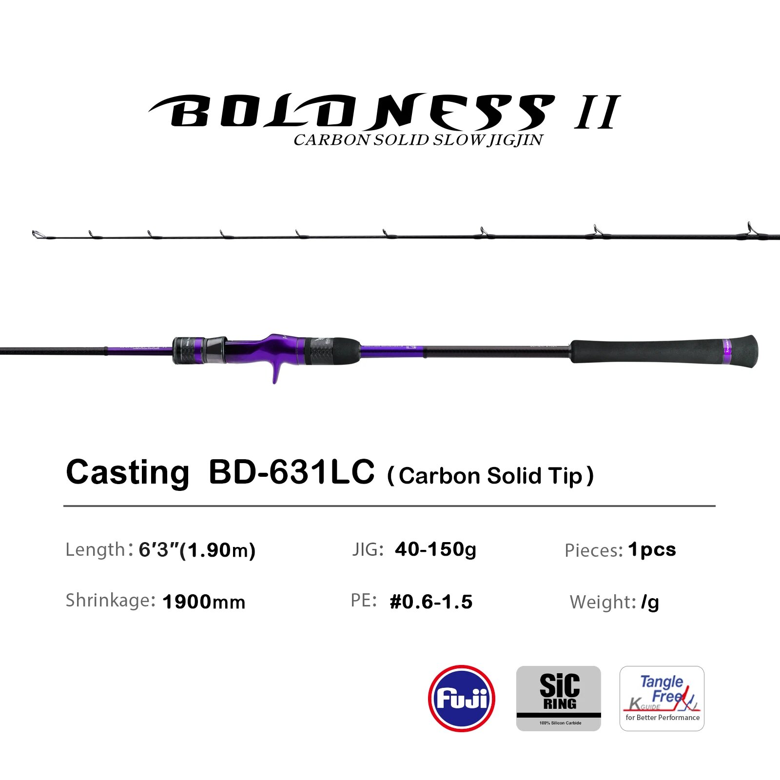 Удилище для медленного jigging PURELURE 1,90M 6,35ft, мощность L/M, кольца FUJI SIC, качественное морское судовое удилище, быстрый экшен 1,90M, спиннинговые и кастинговые удилища - BD-631LC