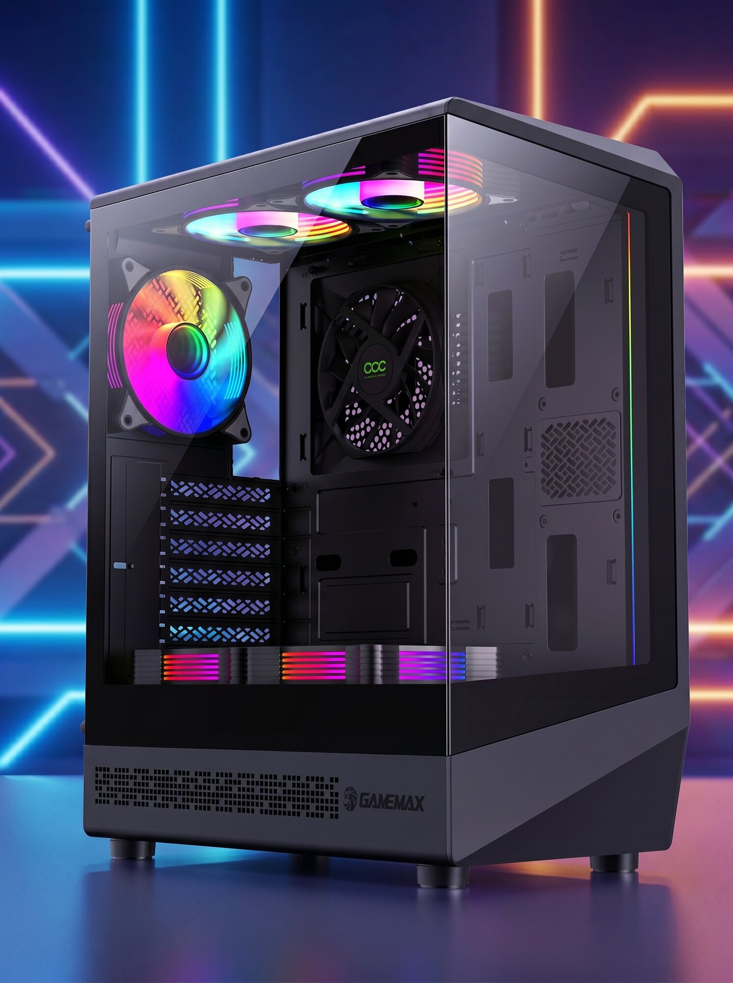 Корпус для ПК GAMEMAX Vista COC AB Black Midi-Tower ATX, Micro-ATX Закаленное стекло, USB3.0, USB2.0, Type-C, 6*120 ARGB