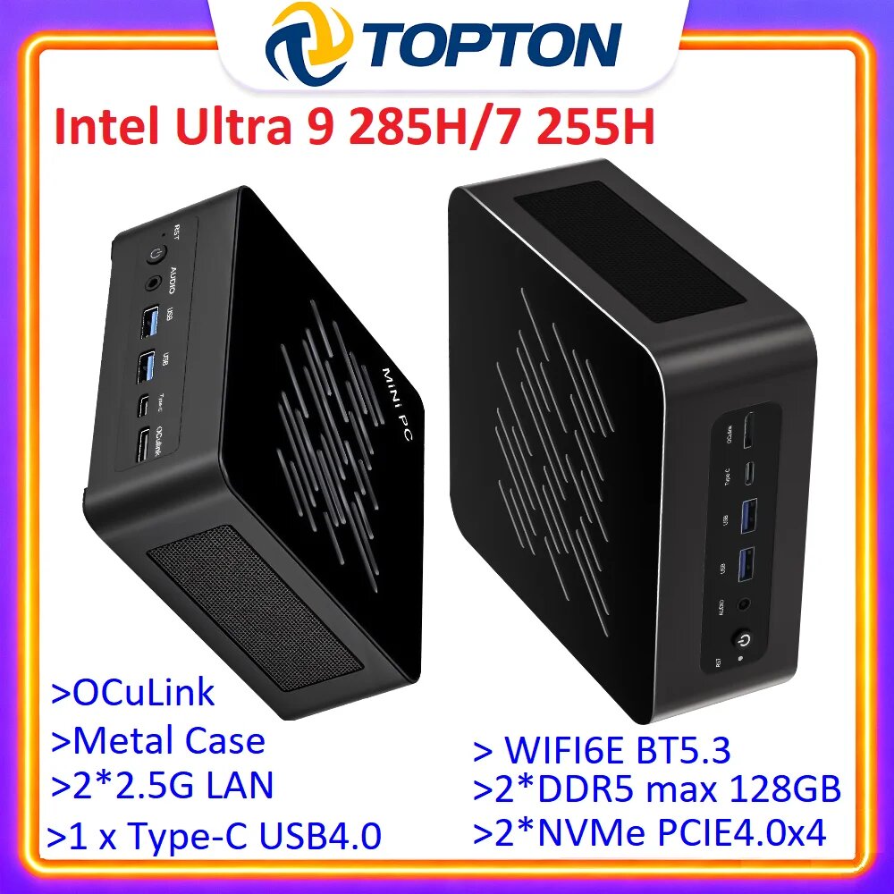 Топтон D12 Pro Mini PC Ultra 9 285H, No Ram No SSD No OS