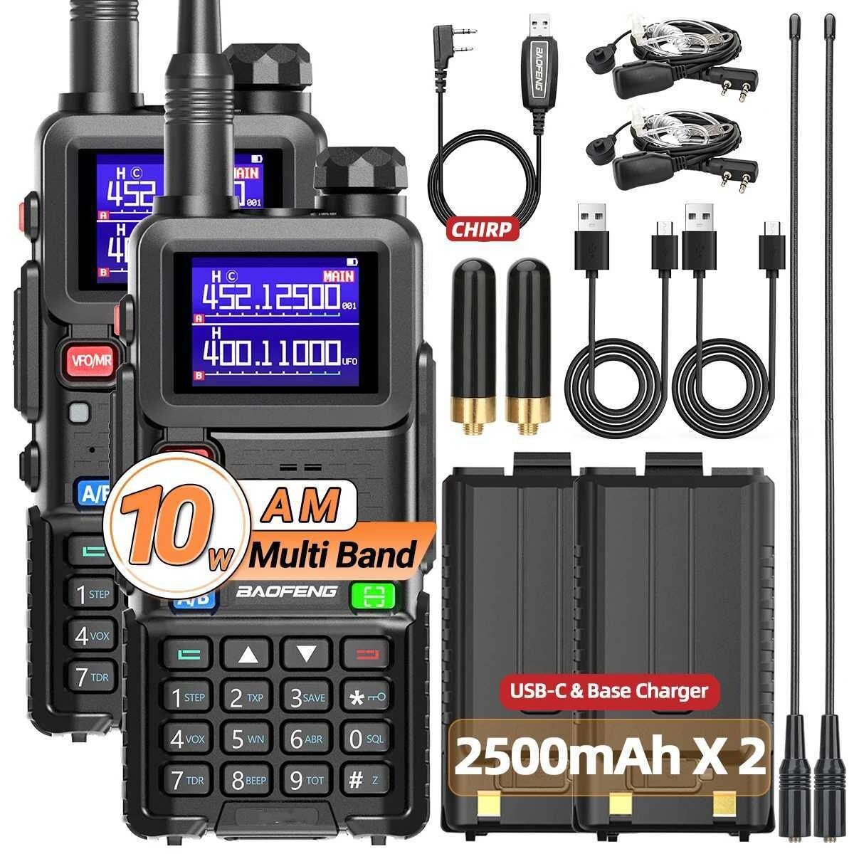 Рация Baofeng UV-5RH, 10 Вт, зарядка Type-C, двухдиапазонная, двойной дисплей, для улицы и туризма