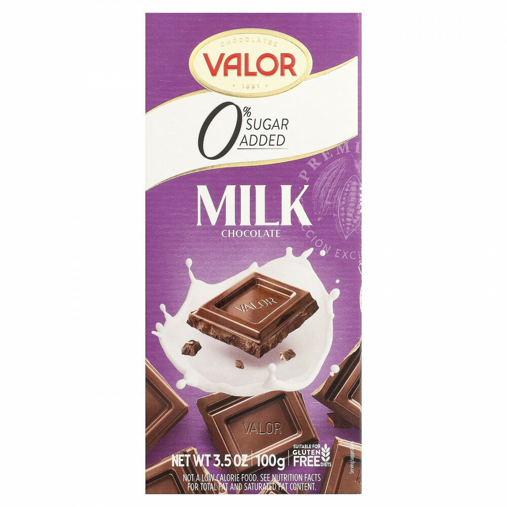 Valor, молочный шоколад, 0% добавленного сахара, 100 г (3,5 унции)