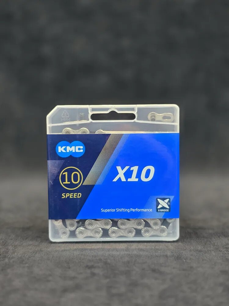 Цепь велосипедная KMC X10 Silver-Black, 10 скоростей, 114 / 116 звеньев, с замочком MissingLink 10R/CL559R в комплекте