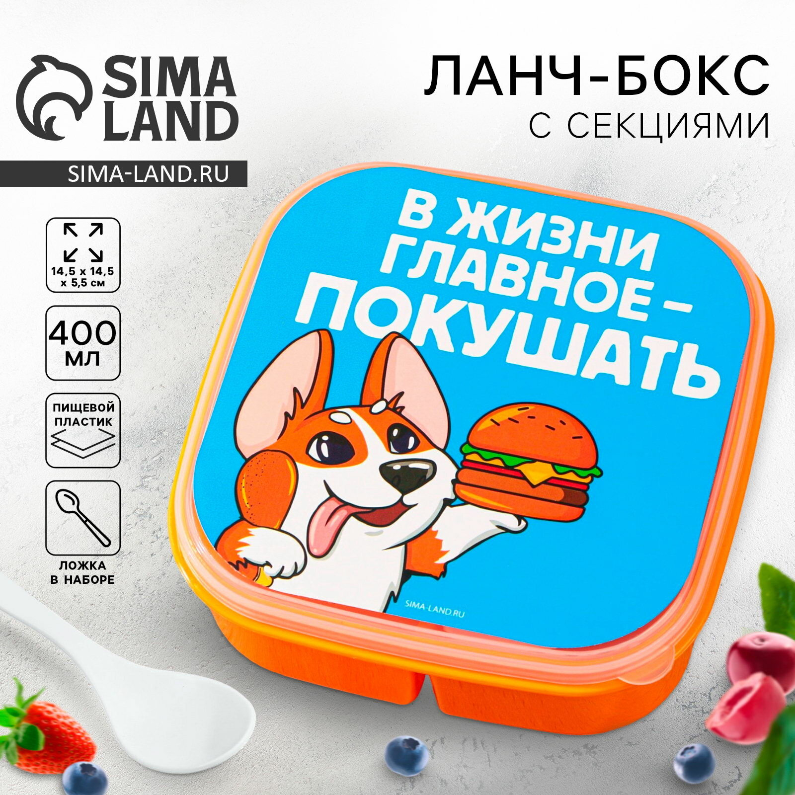 Ланч - бокс квадратный с секциями "Главное в жизни", 14.5x6 см
