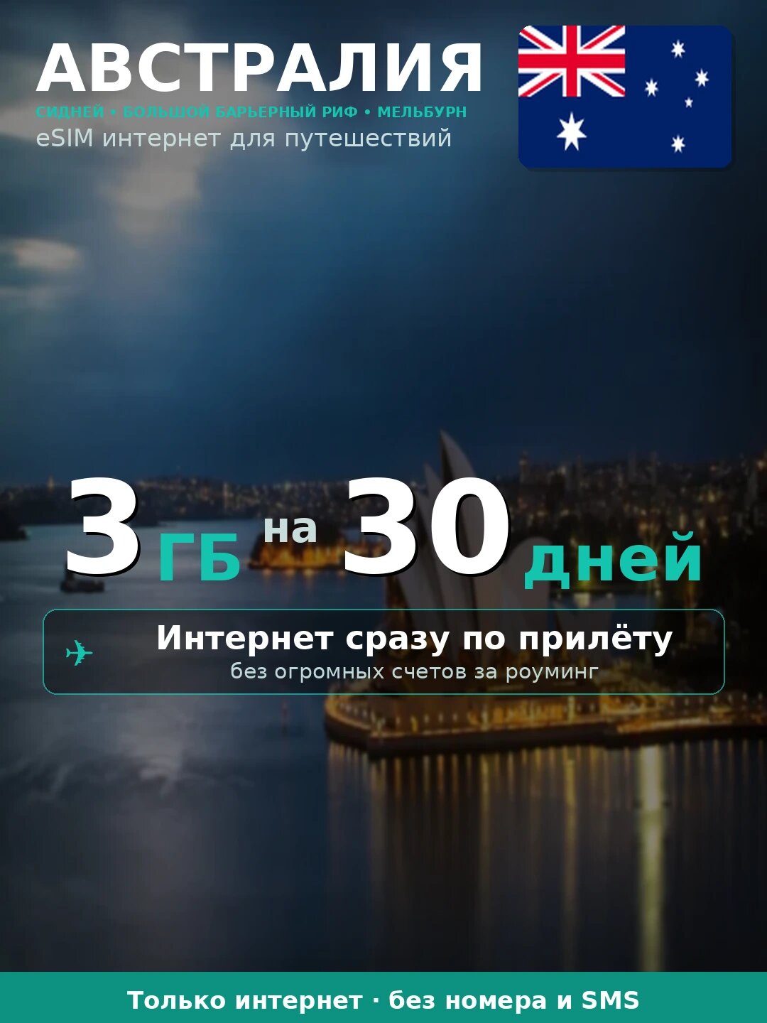 ESIM Австралия — мобильный интернет 3 ГБ на 30 дней | виртуальная SIM-карта для путешествий