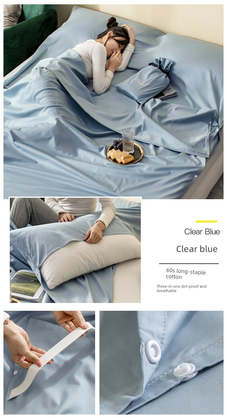 Портативное постельное белье Clear Blue, 160x210 см, для отеля, из хлопка с защитой от грязи, машинная стирка