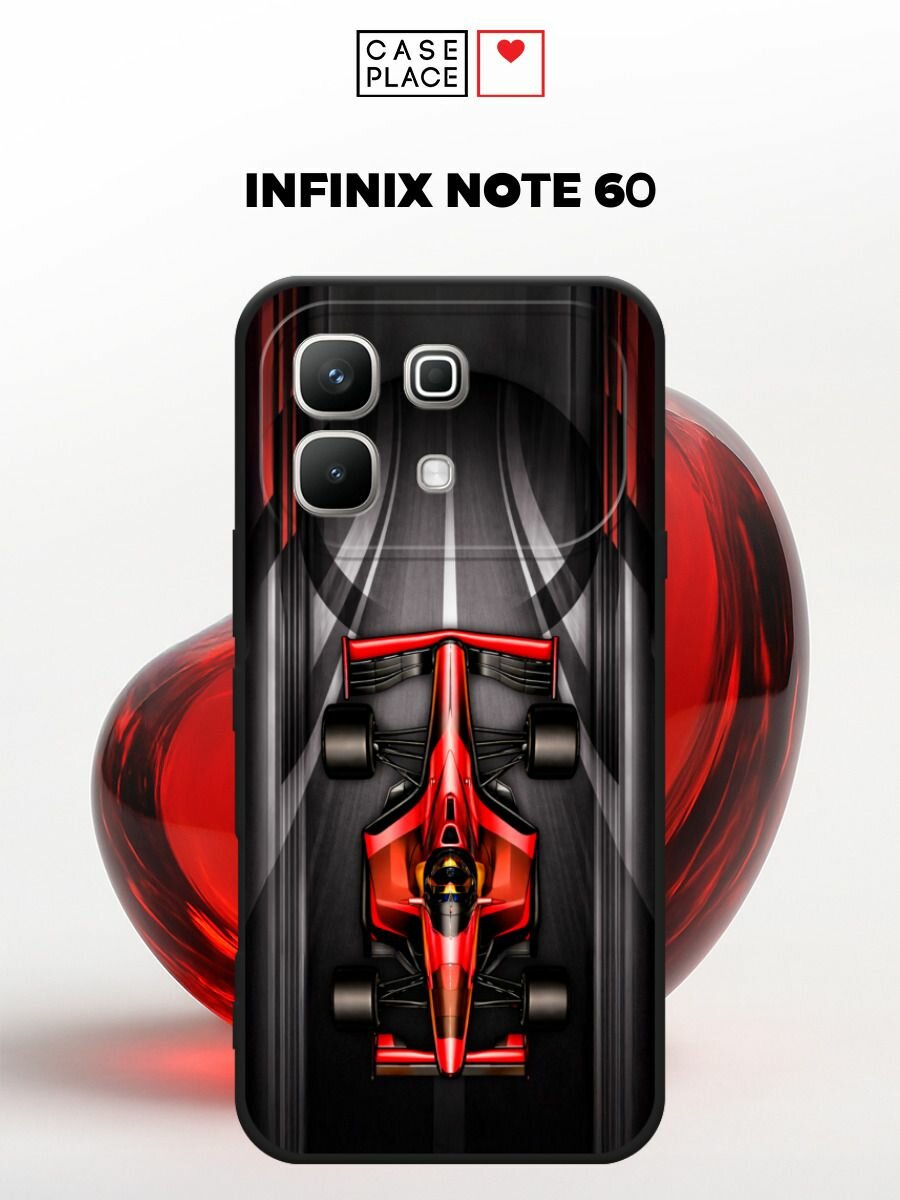 Черный матовый чехол на Infinix Note 60 / Инфиникс Нот 60 с принтом Красный болид
