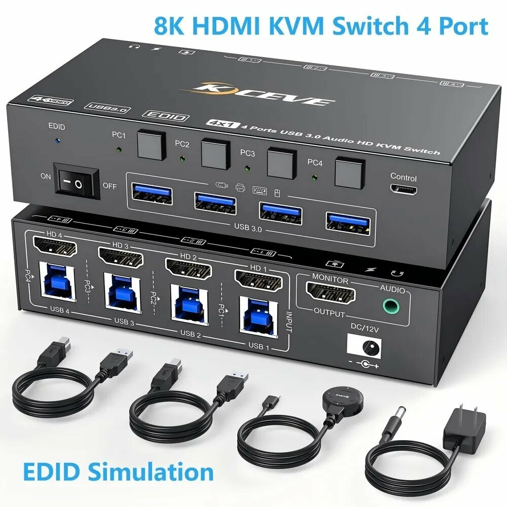USB 3.0 KVM переключатель HDMI 4 порт 4K @ 144Hz
