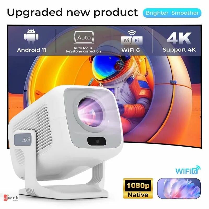 Проектор для фильмов X3AQ 400ANSI люмен, Нативная 1080P, Dual WiFi6, Android 11, Автокоррекция, Поворот 180 , Крупный экран, Порта
