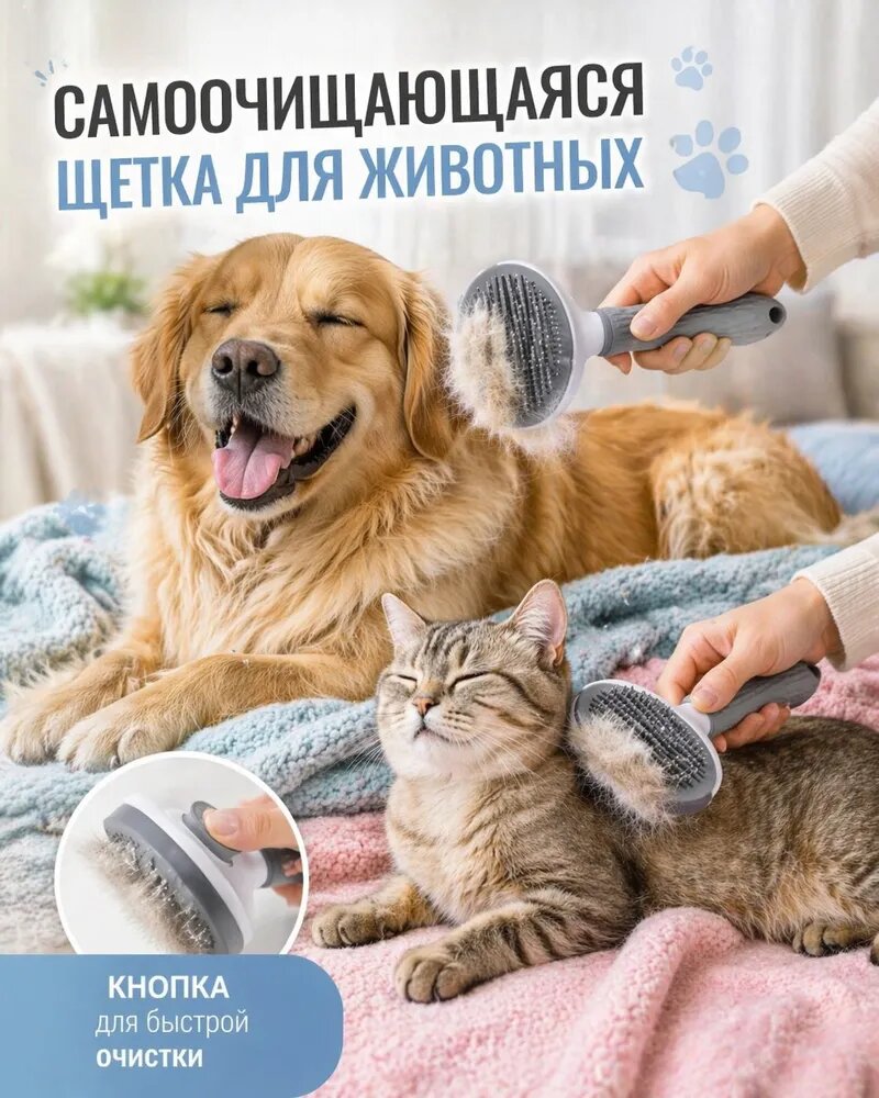 Щетка для животных самоочищающаяся пуходерка для кошек и собак расческа для шерсти фурминатор для вычесывания подшерстка
