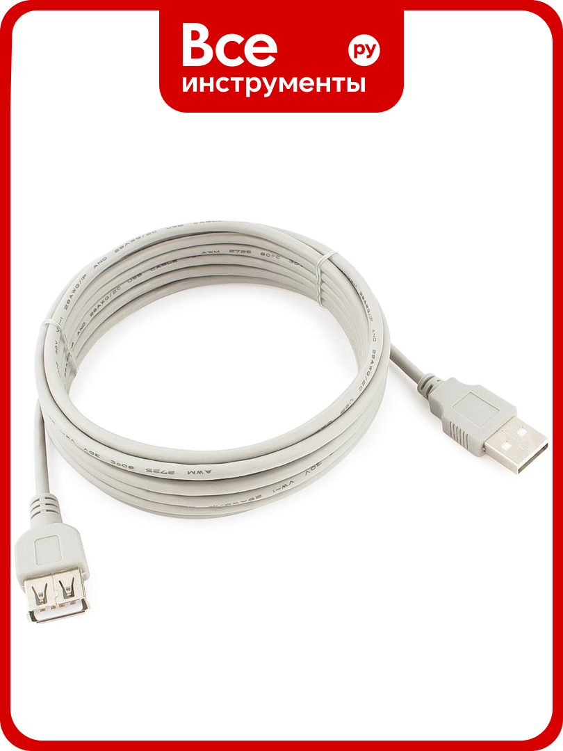 Кабель Cablexpert удлинитель usb 2.0 am/af, медь, 3.0м, пакет, CC-USB2-AMAF-10-N