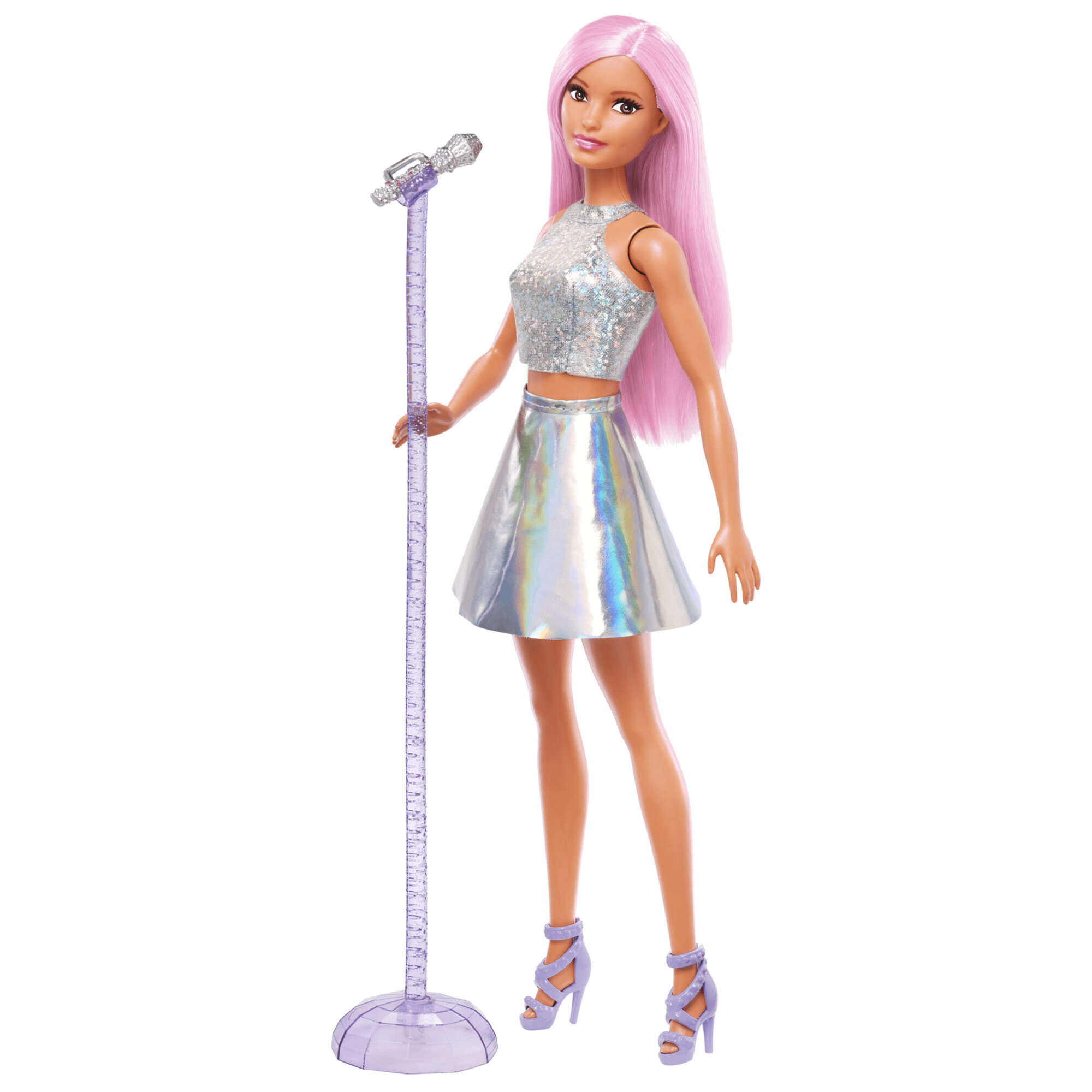 Кукла Barbie Pop Star "Барби Поп-звезда", в переливающейся юбке с микрофоном и розовыми волосами, JCW42