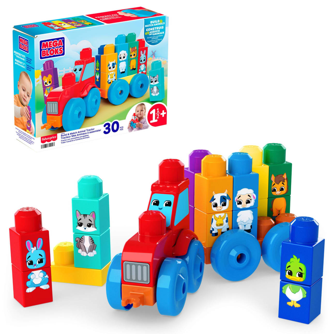 Конструктор Fisher Price Mega Bloks Трактор с животными, 30 дет.