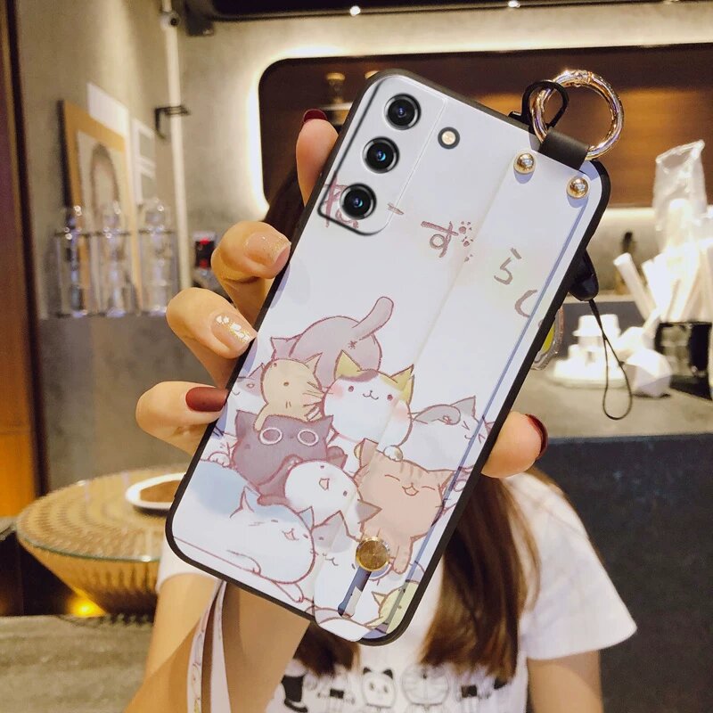 Смартфон-ремешок для Samsung Galaxy A15 4G с рисунком Котик и регулируемым крестообразным ремнем